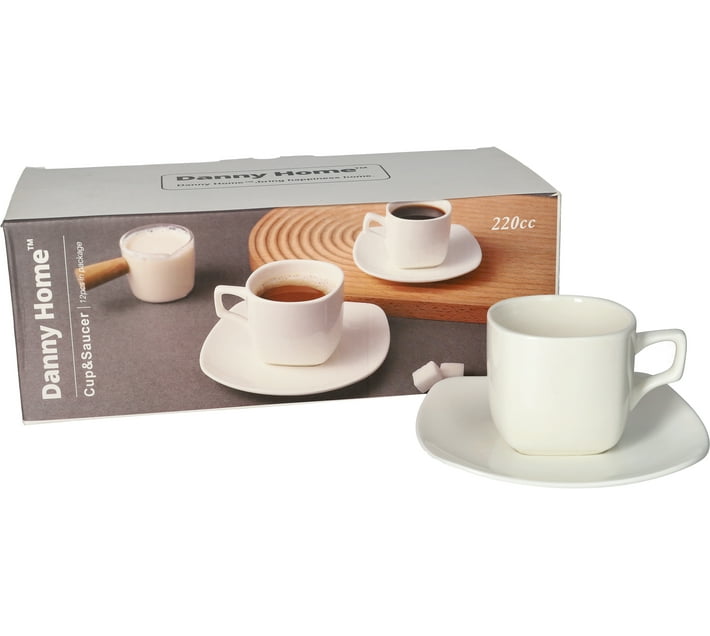 danny home Pack of 12 Porcelain (White, Cup and Saucer Set) | Makro