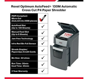 Rexel Optimum AutoFeed+ 130M Automatic Micro Cut P5 Paper Shredder ...