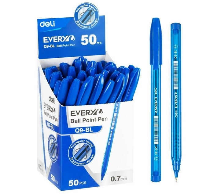 deli Triangular Barrel Ball Pen (Pack of 50, Blue) | Makro