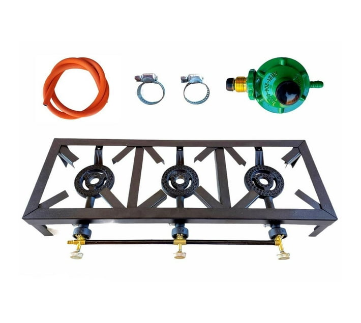 3 Burner, Triple Gas Burner, 4 Legged with Hose And Regulator Set | Makro