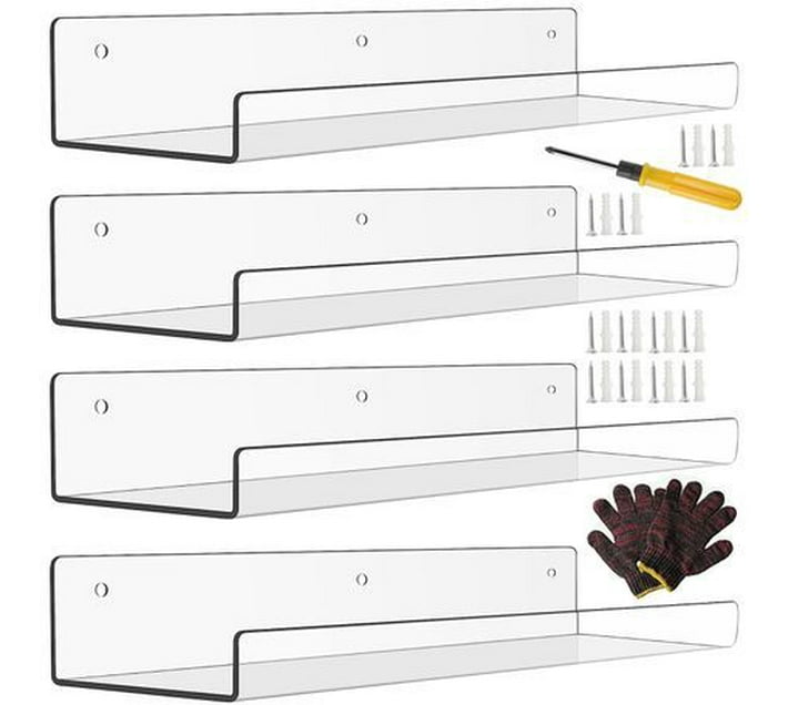 Cart in Mart 4 Pack Clear Acrylic Shelves For Wall Storage Decor DIY ...