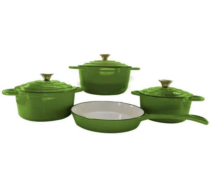 SMTE Authentic 4 Piece Cast Iron Dutch Oven Cookware Pot Set Non-Stick ...