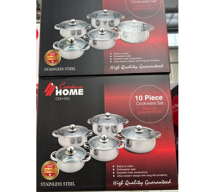 Condere Stainless Steel Pot set 10 Piece Non-Stick Coated Stainless Steel Cookware Set | Makro