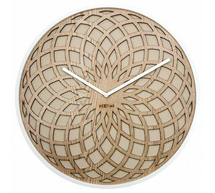 NeXtime 35cm Sun Small Wood and Fabric Round Wall Clock - Beige | Makro