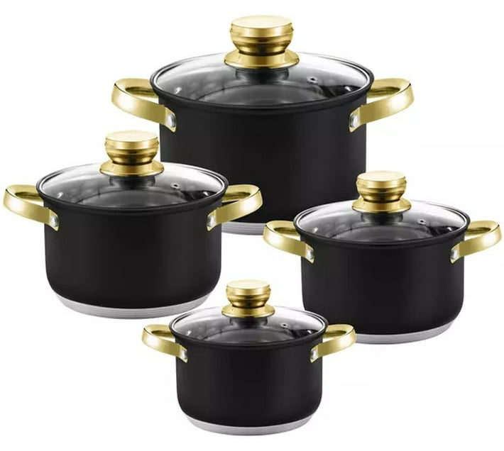 HAUS ROLAND 8 Pieces Glass Lids Induction Non-Stick Coated Stainless ...