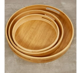 PHRM Phronex 3 Piece Multi-Use Round Bamboo Serving Trays With Handles ...