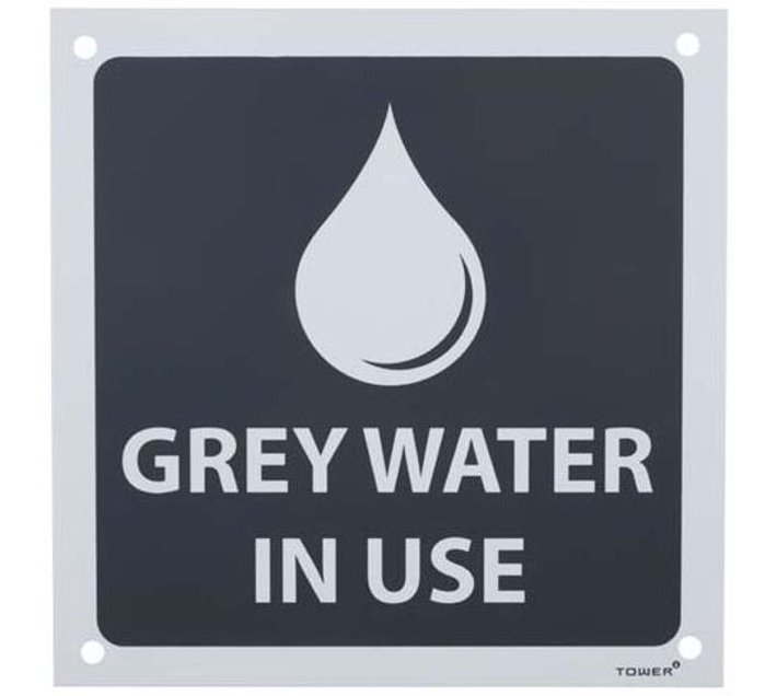oma Tower Plastic Grey Water In Use Sign 150 x 150mm (Grey) | Makro