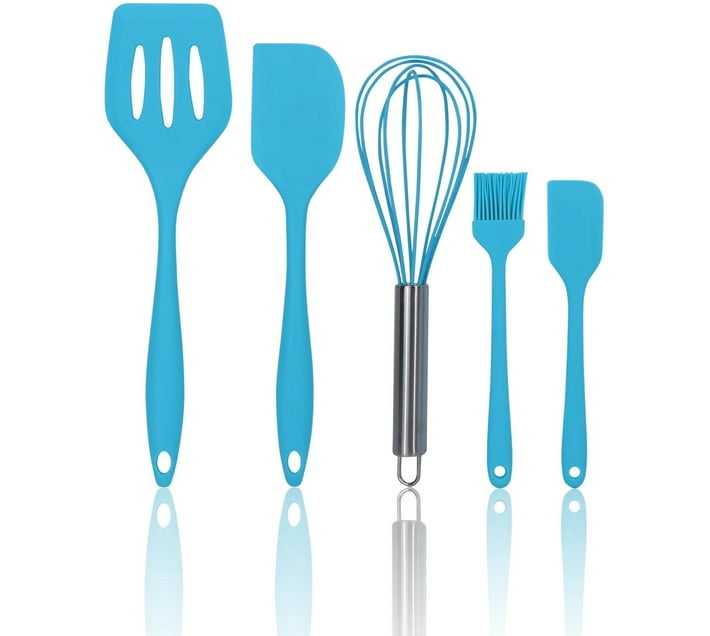 HomewareOnline 5 Piece Blue Silicone Spoons Set Silicone Baking Tools ...