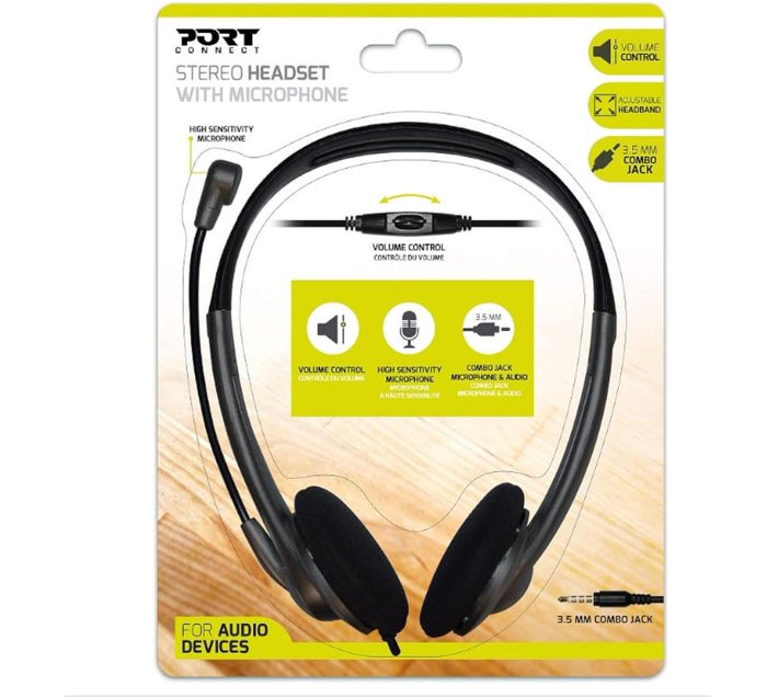 Buy Port 901603 Stereo Headset With Mic 1.2M Cable Black Wired Headset ...