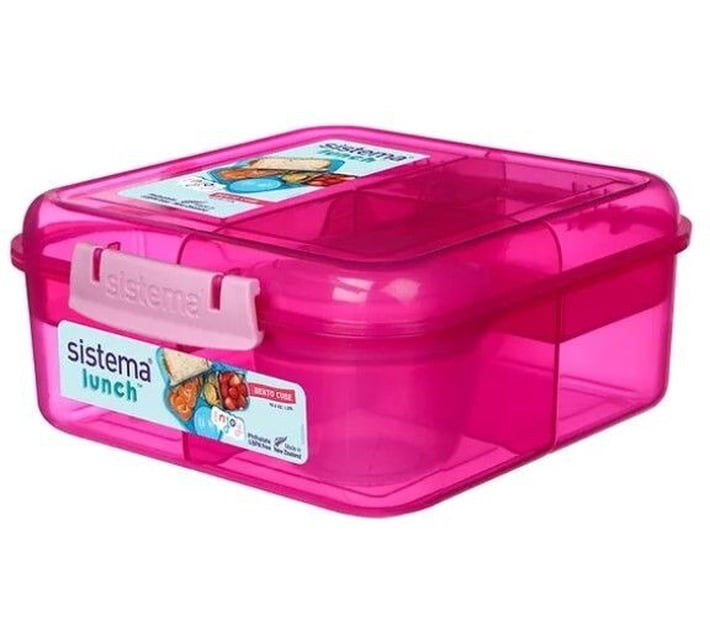 Sistema Pink 1.25L Bento Cube with Yogurt Pot 1 Containers Lunch Box (1 ...