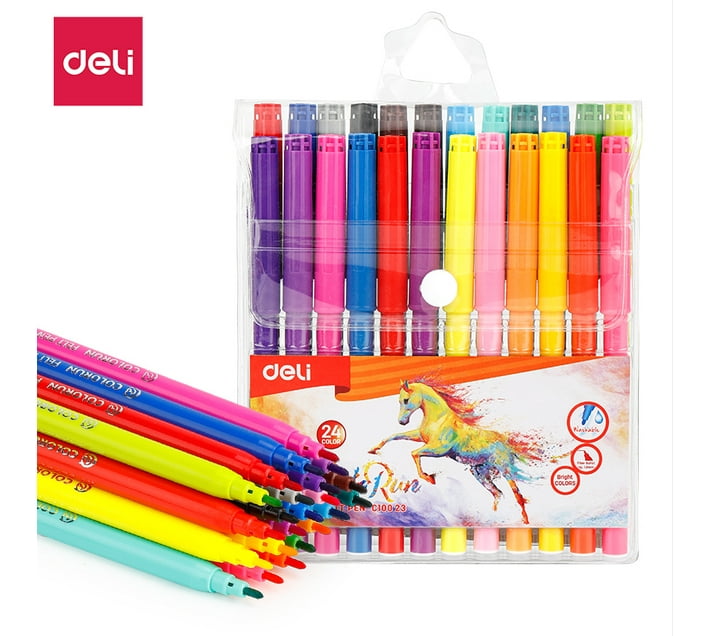Deli Stationery Colour Run Felt Tip Pen Fine liner Pen (Pack of 24 ...