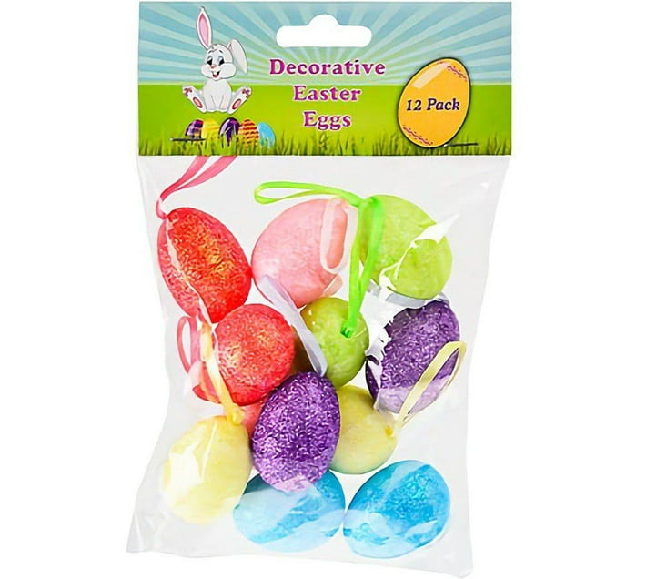 ORM Easter Decor Eggs Glitter with Ribbon -12 Eggs Per Pack - 5 Pack ...