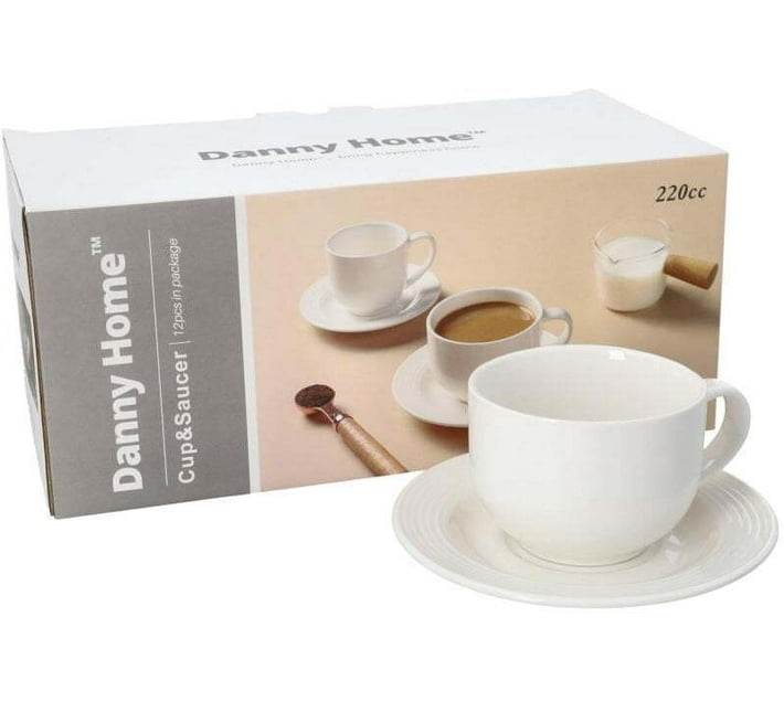 Danny Home Pack of 12 Glass (White, Cup and Saucer Set) | Makro