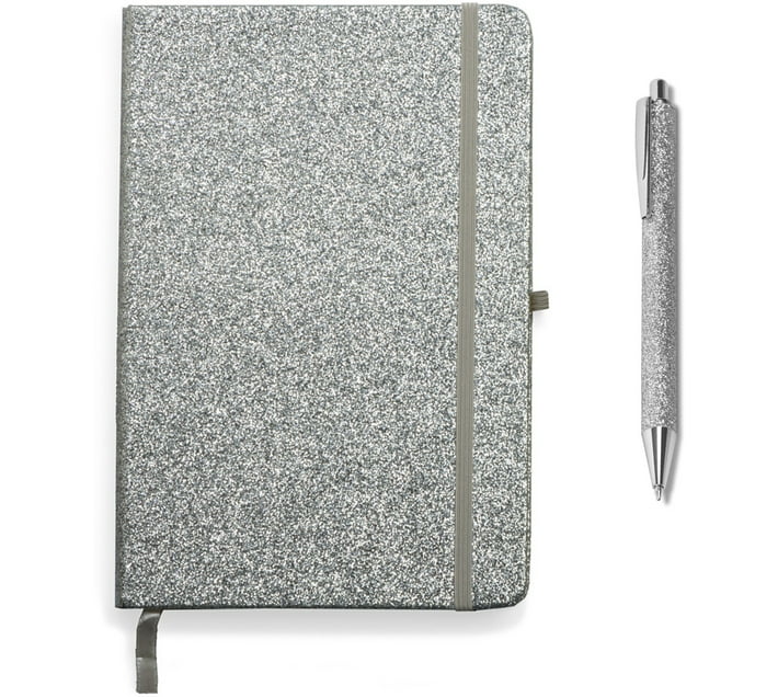 Premium Glitter Silver A5 Notebook and Pen A5 Note Book Feint (Silver ...