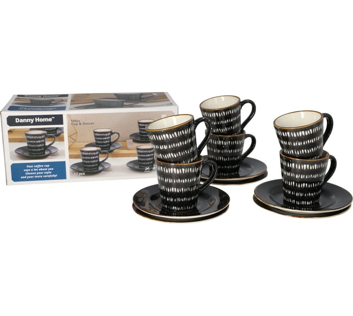 Danny Home Pack of 12 Ceramic (Black, White, Cup and Saucer Set) | Makro