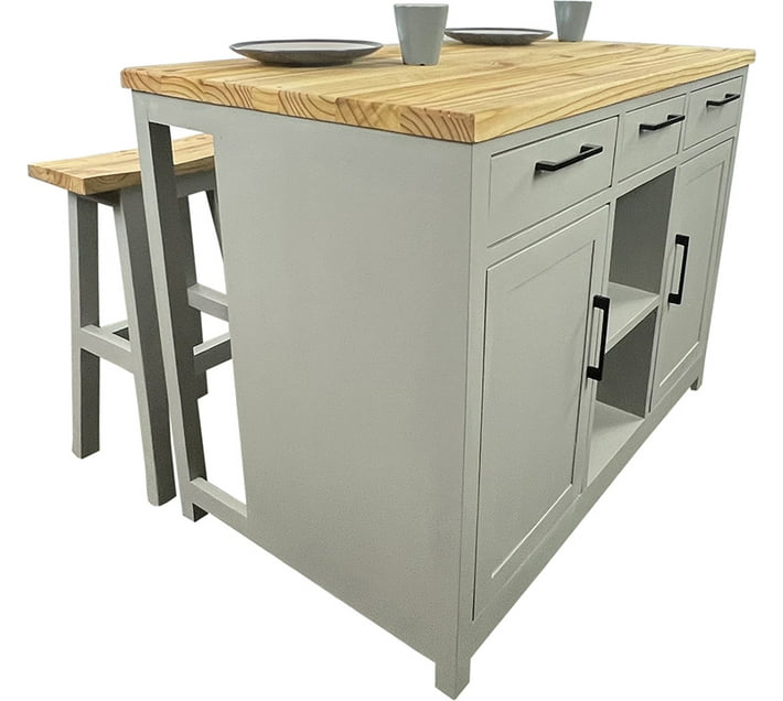 Refined Spaces Stilbaai Stone-Haze Solid Wood Kitchen Island & Dining ...