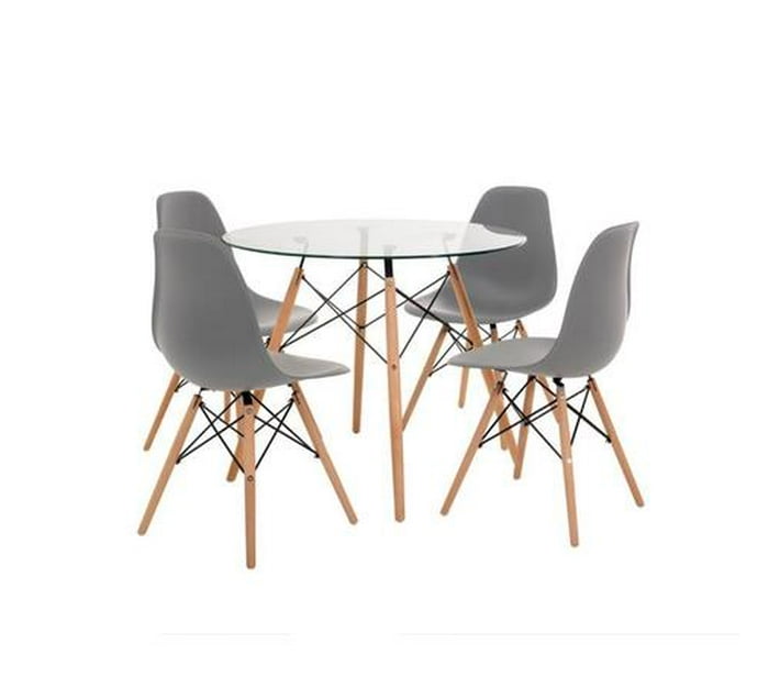 Smte 5 Piece Glass Table And Wooden Leg Chairs Makro