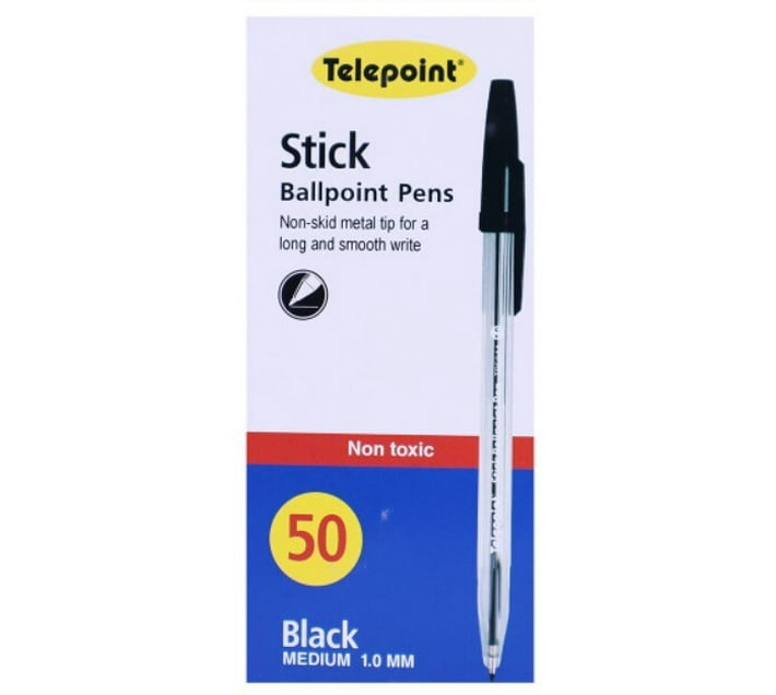 Telepoint Stick Ballpoint Ball Pen (Pack of 50, Black) | Makro