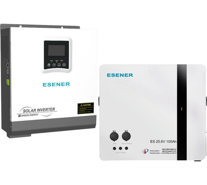 Esener 3kW Hybrid Inverter & 2.56kWh Lithium Ion Battery (100Ah) Pure ...