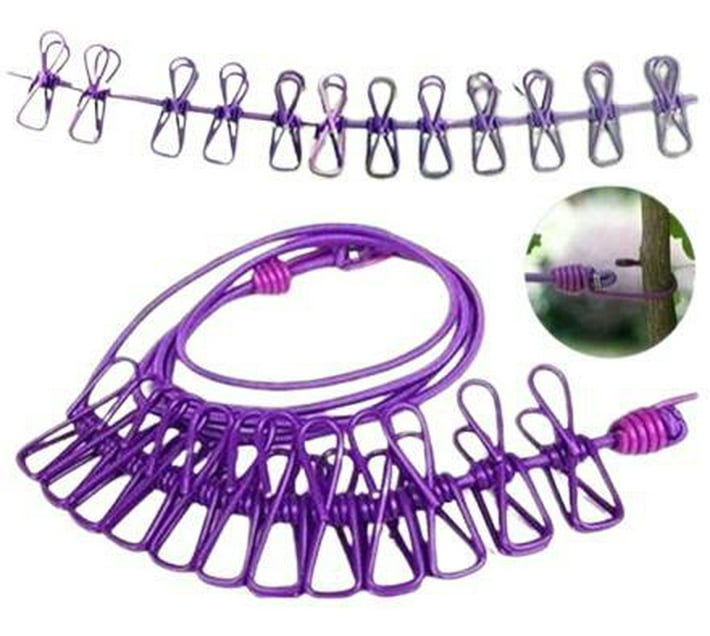 World 8-1069 Portable Clothline With Clip Plastic Cloth Clips (Purple ...
