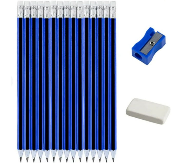 Handel Street 12 2B Lead Pencils + Sharpener & Eraser Round (Set of 12 ...