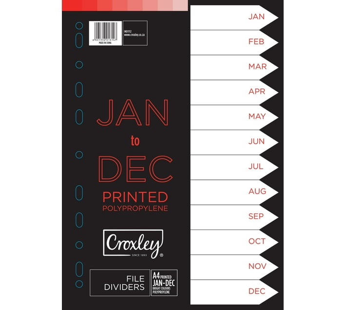 Buy Croxley Indices Polypropylene - Printed Jan-Dec Divider Set Binder ...