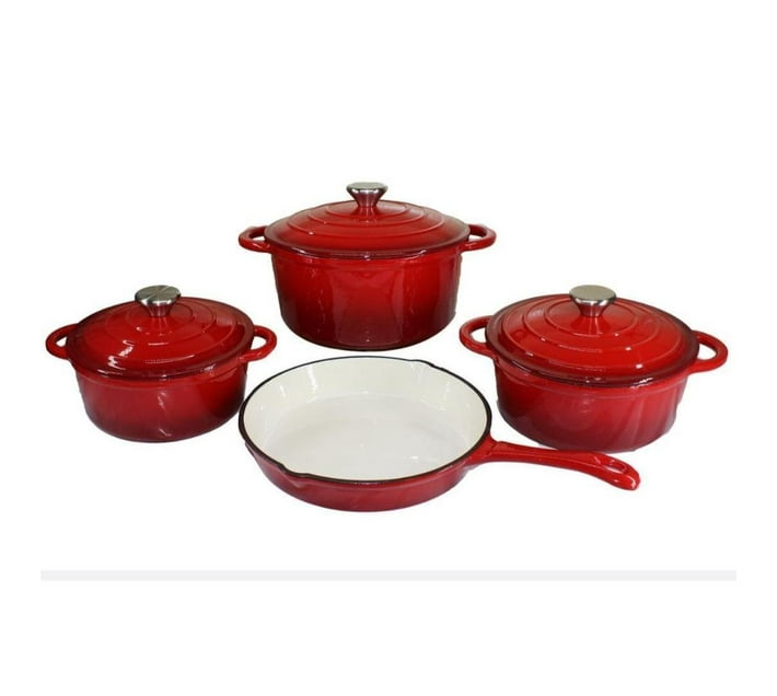 Someone’s in a Makro 7 Piece Authentic Cast Iron Dutch Oven Cookware Pot Set - Red Mood