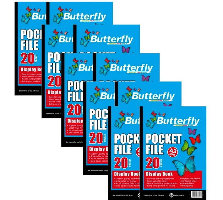 Buy Butterfly Plastic Display Book 20 Pocket A3 (Set of 10, Blue) in ...