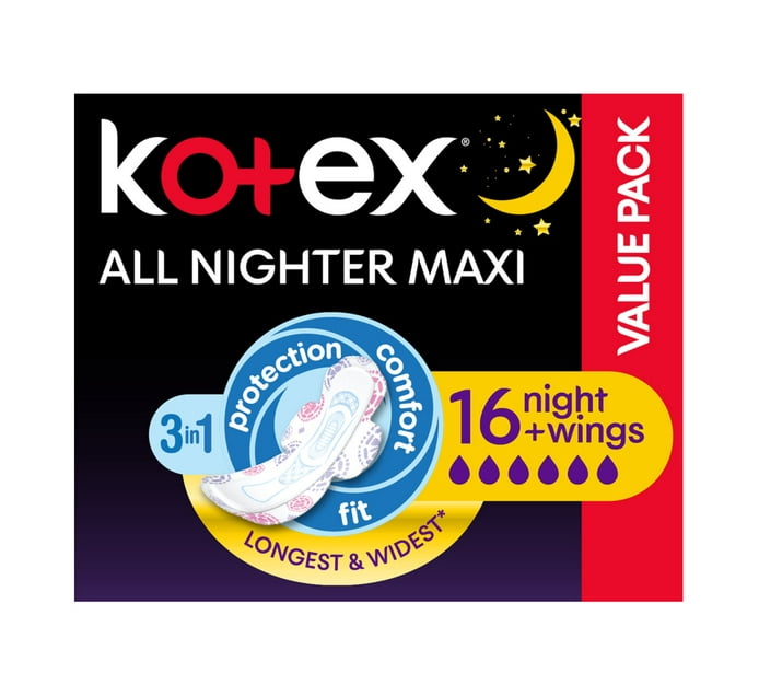 Buy Kotex All Nighter Overnight Pads (1 x 4 x 16's) in Bulk | Makro ...