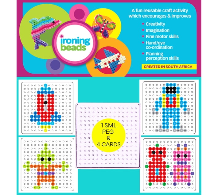 Ironing Beads - 1 Small Pegboard + 4 Cards Pack – Space Fun - Plastic ...