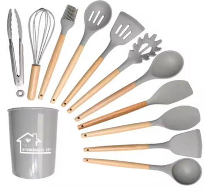 Buy LONDZ 12 Piece Grey Silicone Kitchen Utensils Set Silicone Brush ...