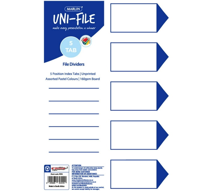 Marlin Pastel 5 Position Binder Index Divider (Compatible Paper Size A4 ...
