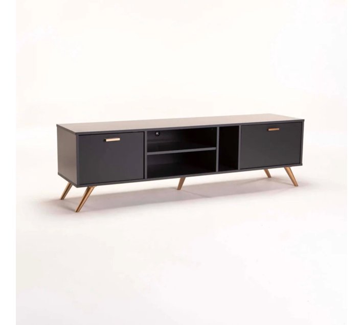 LENA 160cm 2 DOOR TV UNIT Engineered Wood TV Entertainment Unit (Finish Colour - Grey, DIY(Do-It ...