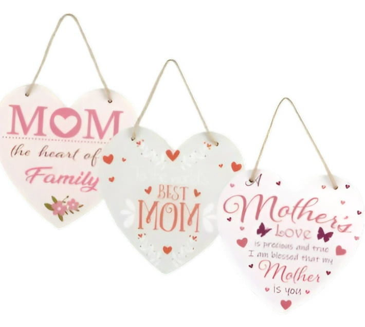 AZ Décor Plaque Mdf Sign Heart 18X18Cm Mom Pack of 3 (White, Red) | Makro