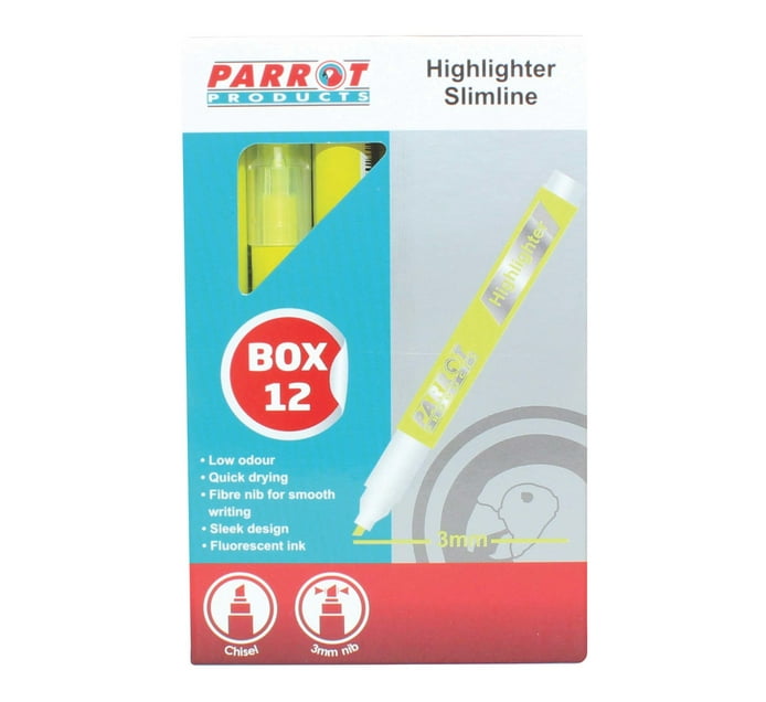 Parrot Products Slimline Marker Highlighters Yellow 12-Pack | Makro