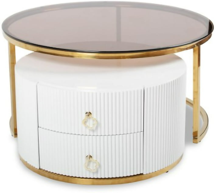 FR Furnituer Coffee Table Set of 2 Nesting End Table Round Engineered ...