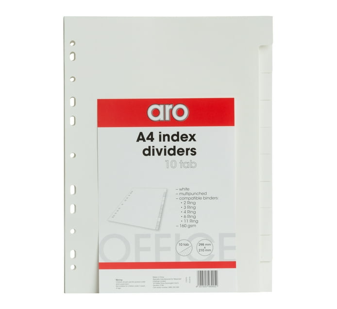 Buy Aro Polypropylene A4 File Dividers White 10 Tab in Bulk | Makro ...