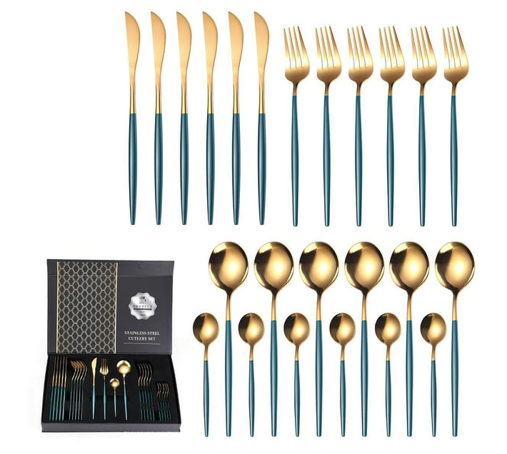 Someone’s in a Makro LMA Authentic Two-Tone Flatware Dinner Set & Elegant Noir Gift Box - 24 ...