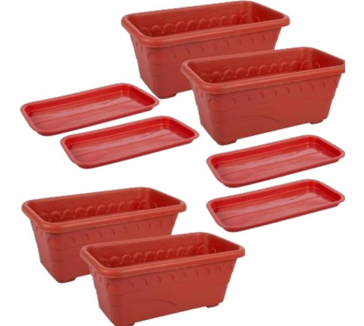 The Good Sport Garden Rectangle Pot Plant With Tray Medium Set of 4 ...