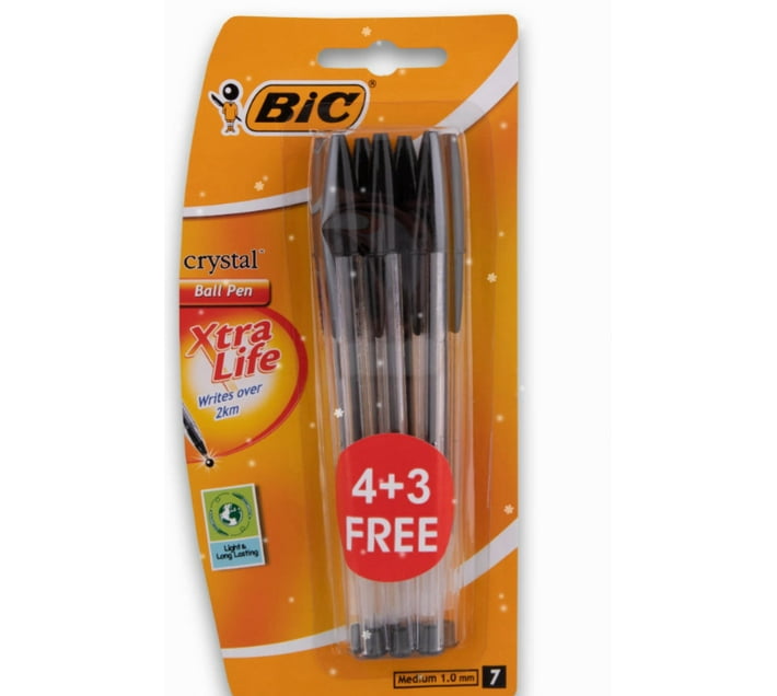 BIC Cyrstal Ball Pen Medium 1mm Black 7 Pack Ball Pen (Pack of 7, black ...