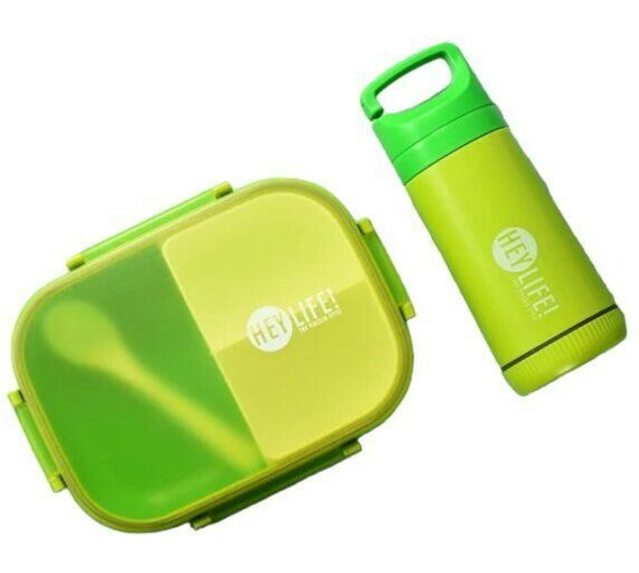 SB 3 Compartment 900ml Plastic Lunch Box with Water Bottle - Green 1 ...