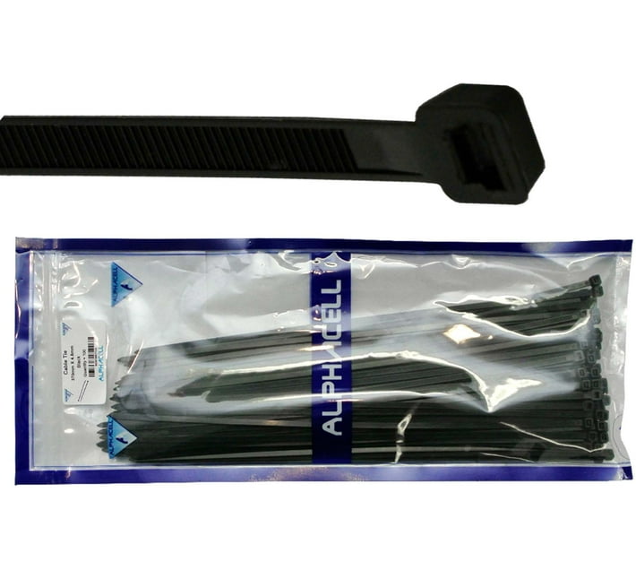Alphacell Cable tie - 370mmx4.8mm black (qty100) Plastic Stainless ...