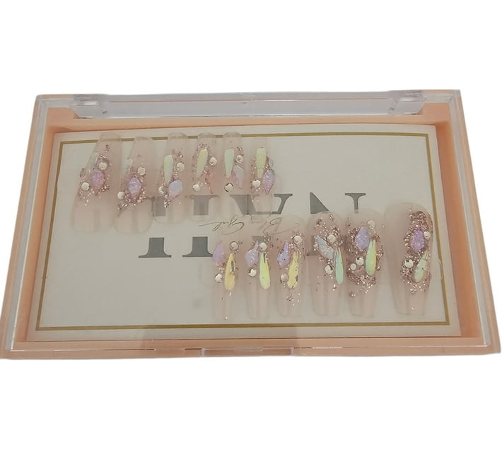 bling girl 12pcs Press on nails Shiny pink Nail Crystal Powder (Pack of ...