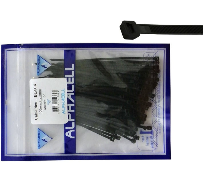 Alphacell Cable tie - 100mmx2.5mm black (qty100) Plastic Standard Cable ...