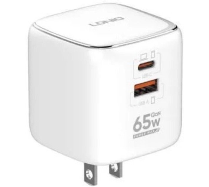 LDNIO Super Fast Wall Charger 65 W- USB-C + USB-A Port With USB to Type ...