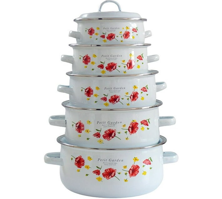 New World 10 Piece Enamel Red Flower Casserole Set Ceramic Cookware Set ...