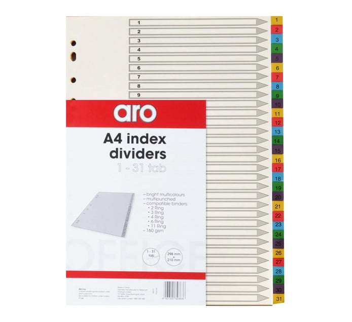 ARO A4 Board File Dividers 31-Tab Assorted Brights | Makro