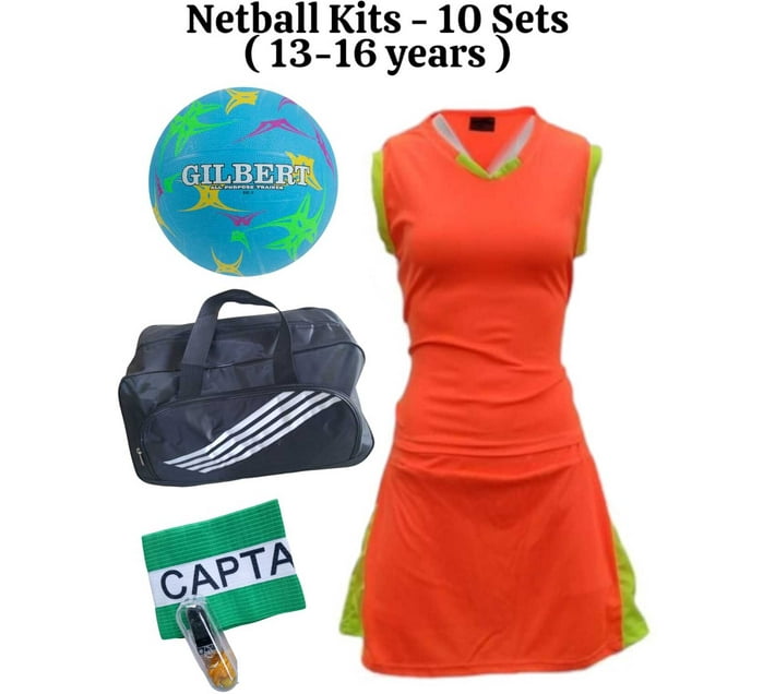 Tradesia Junior Netball Combo - 10 tops/Skirts with Gilbert Netball ...
