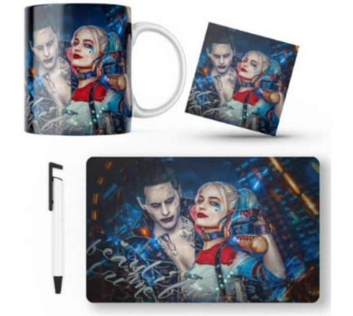 One Stop Gift Shop Harley Quinn and Joker Themed Gift Set Ceramic Coffee Mug (325 ml, Pack of 4 ...