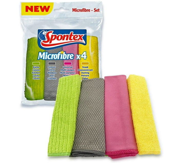 SPONTEX Microfibre Cloth Assorted 4 Pack Dry Microfiber Cleaning Cloth ...